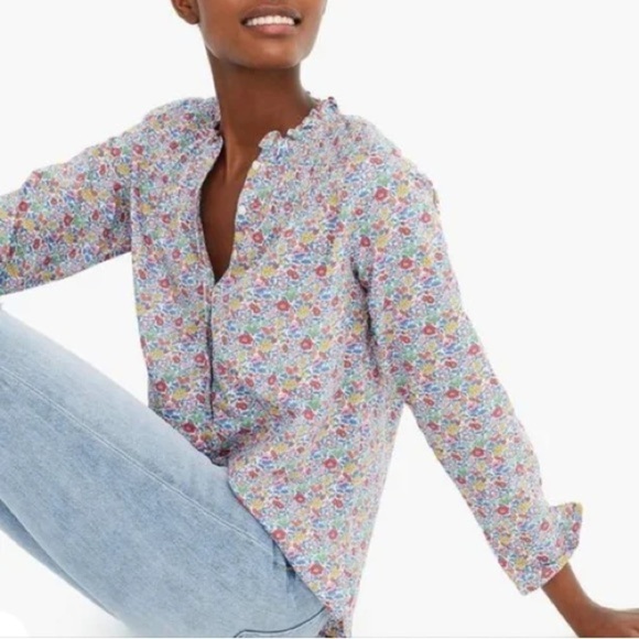 J. Crew | Tops | J Crew Classic Ruffle Popover Pintucked Shirt Top In ...